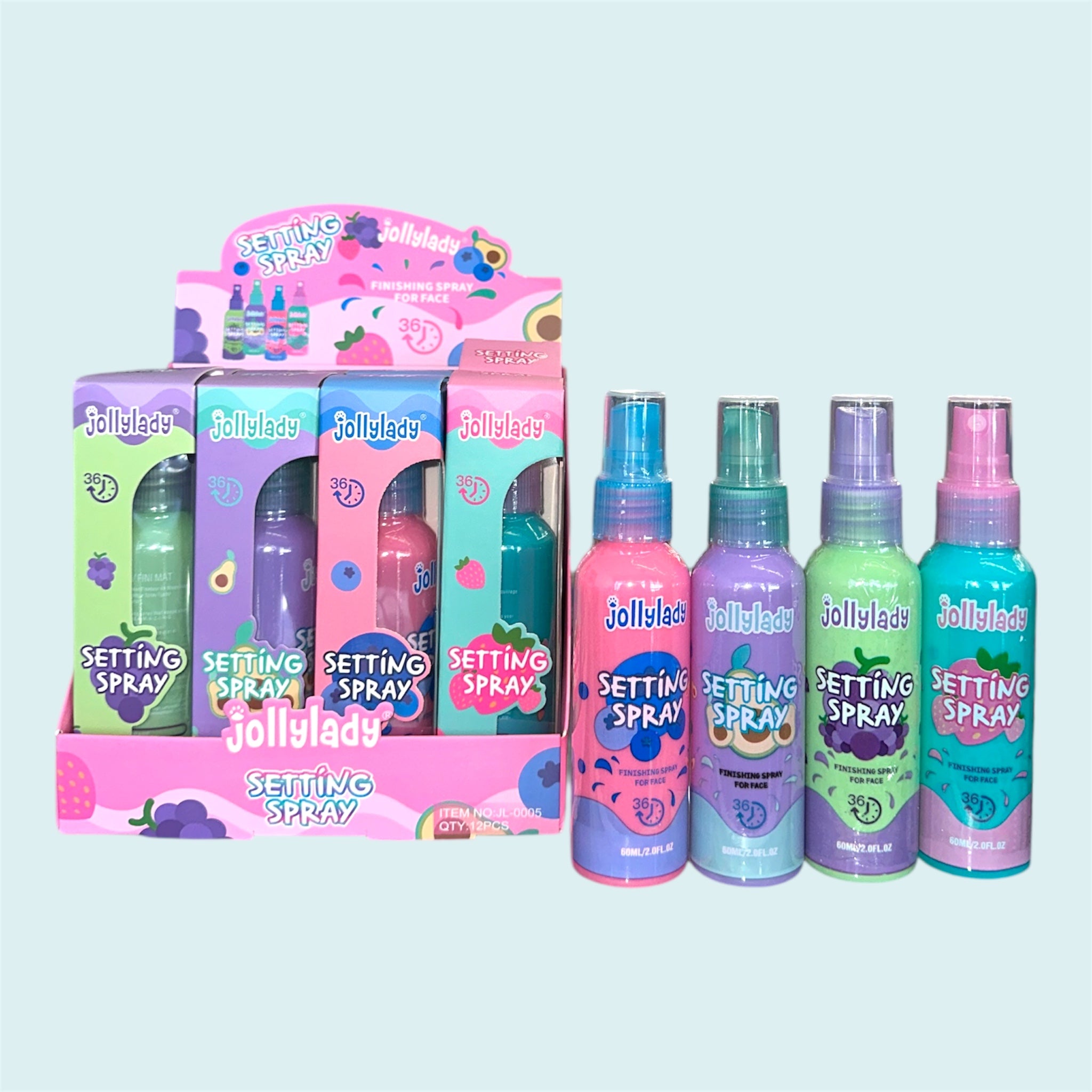 12PCS DISPLAY JOLLY LADY SETTING SPRAY FRUIT JL-0005 – Flawless Beauty ...